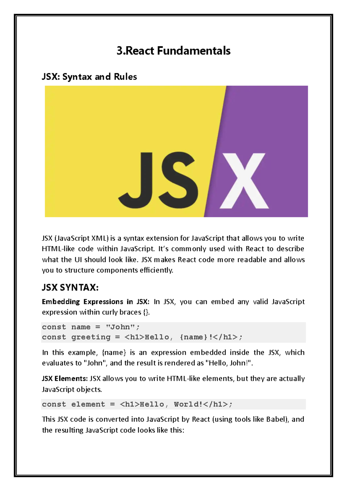 3.React Fundamentals: Understanding JSX Syntax and Component Basics ...