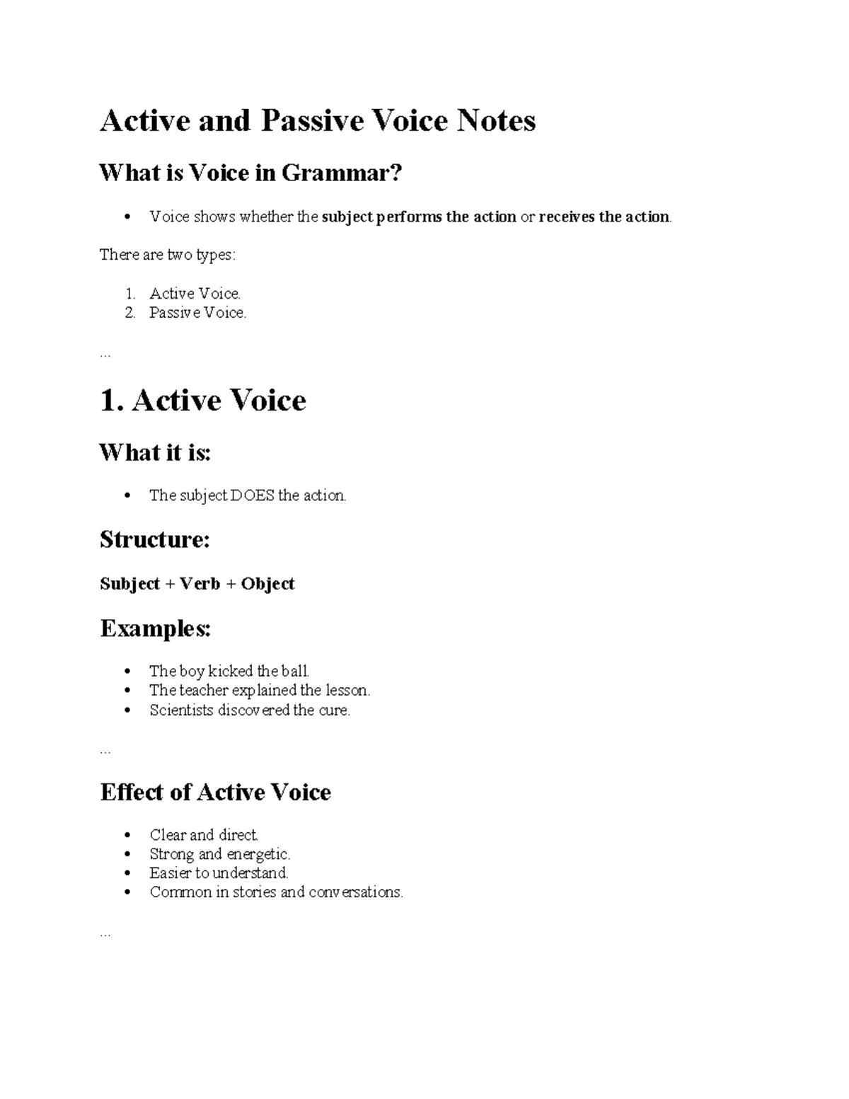 Active and Passive Voice Notes: Understanding Grammar Voice - Studocu