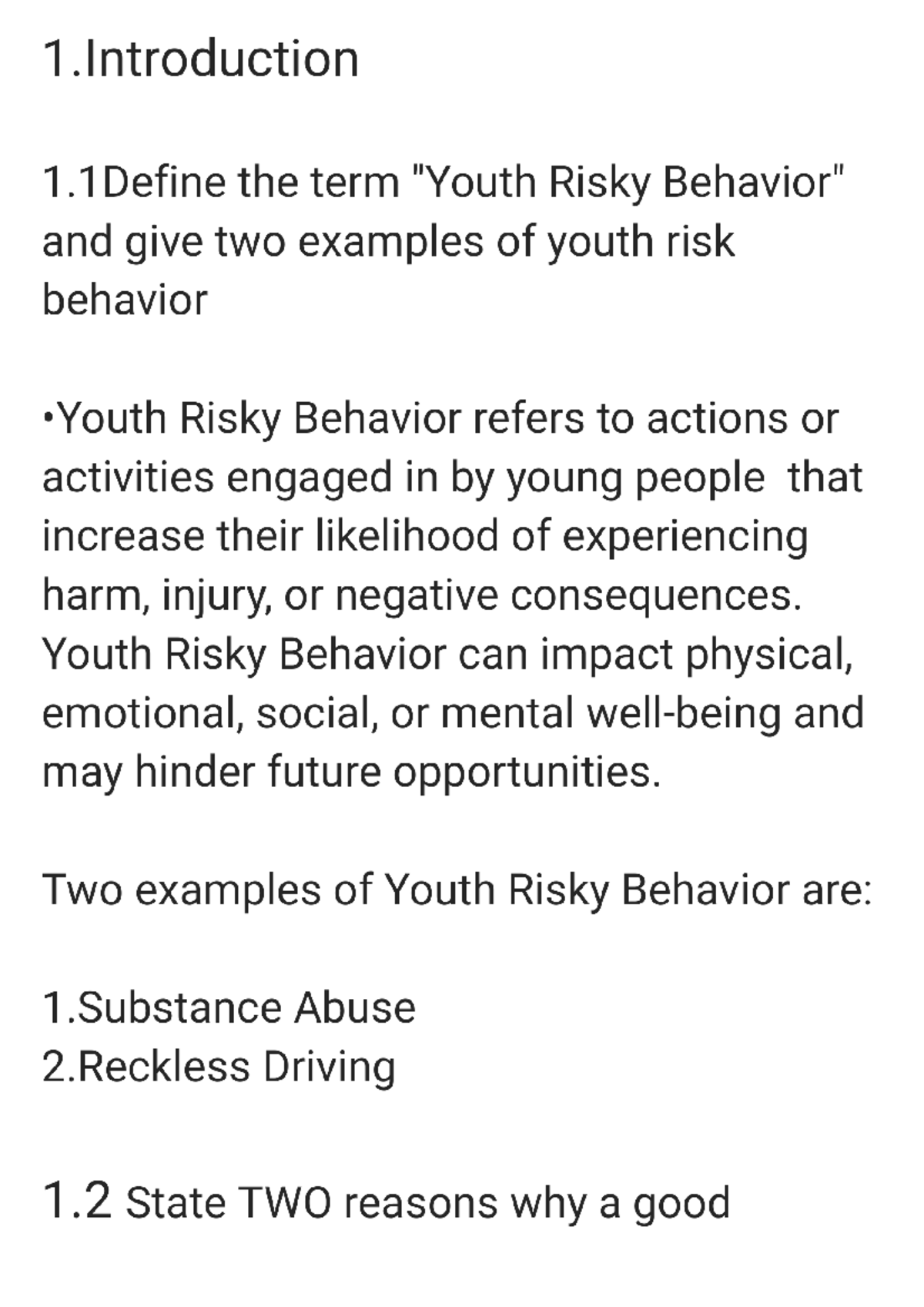 Life Orientation Term 3 Assignment: Understanding Youth Risky Behavior ...