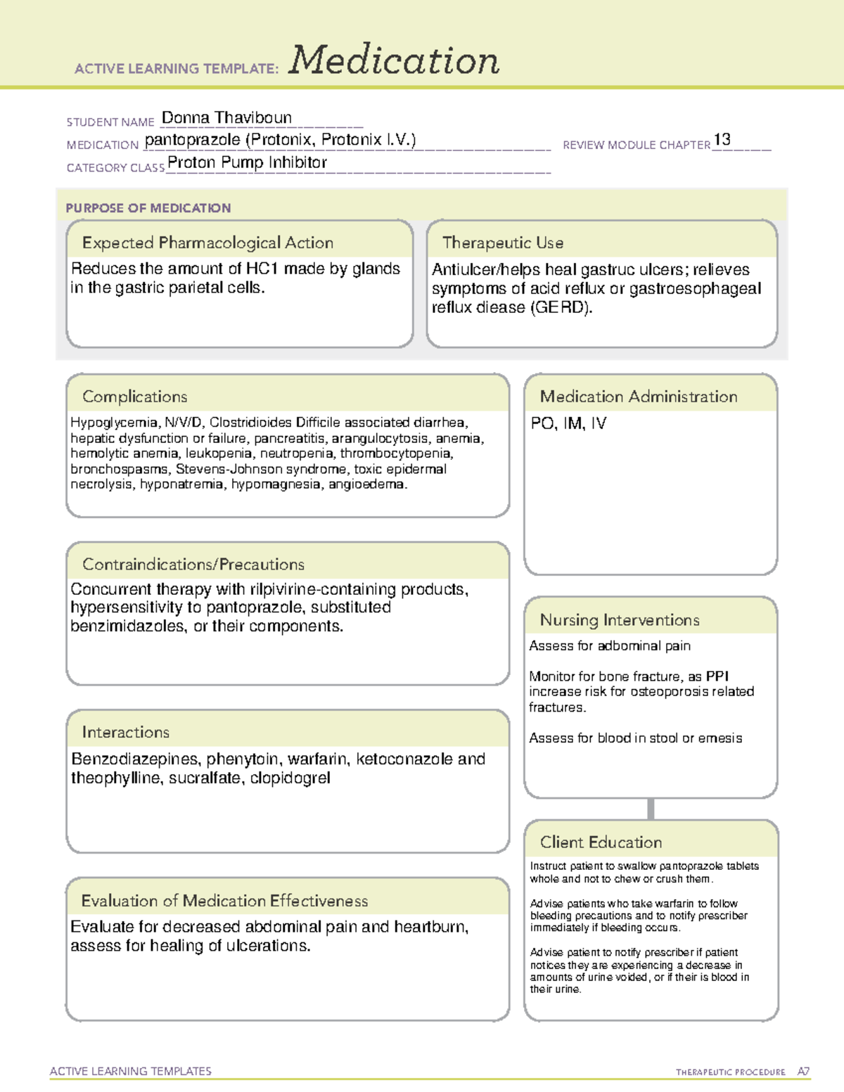 Pantoprazole Medication Template - Active Learning A: Review Details ...