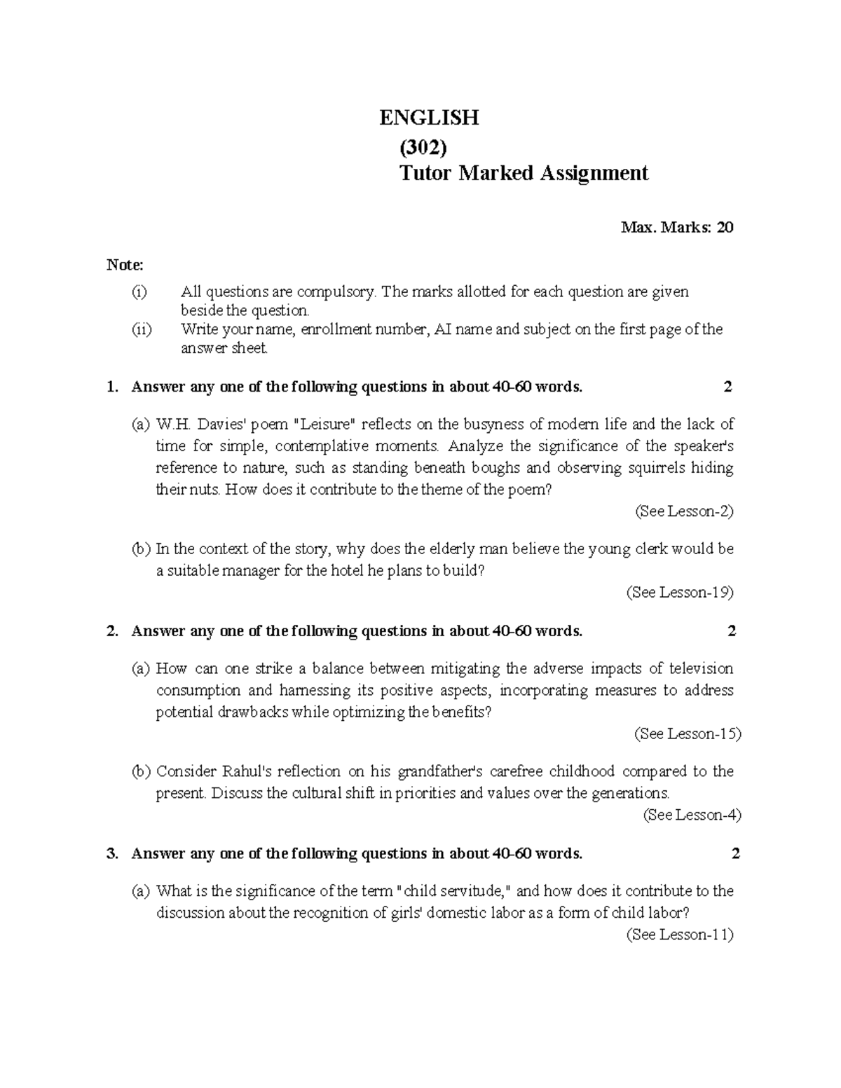 ENGLISH (302) TMA: Comprehensive Analysis & Project Guidelines - Studocu