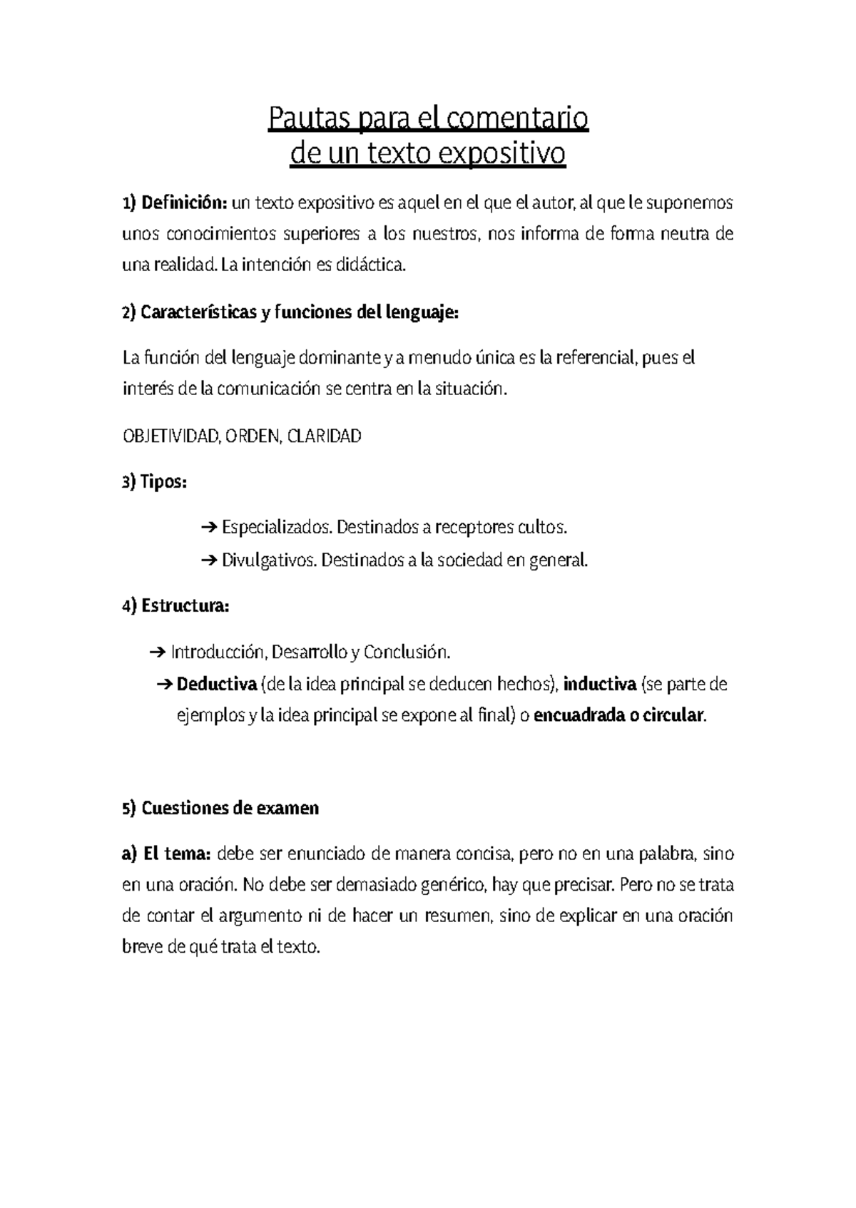 Pautas para el Comentario de Texto Expositivo - Guía Estudiantil - Studocu