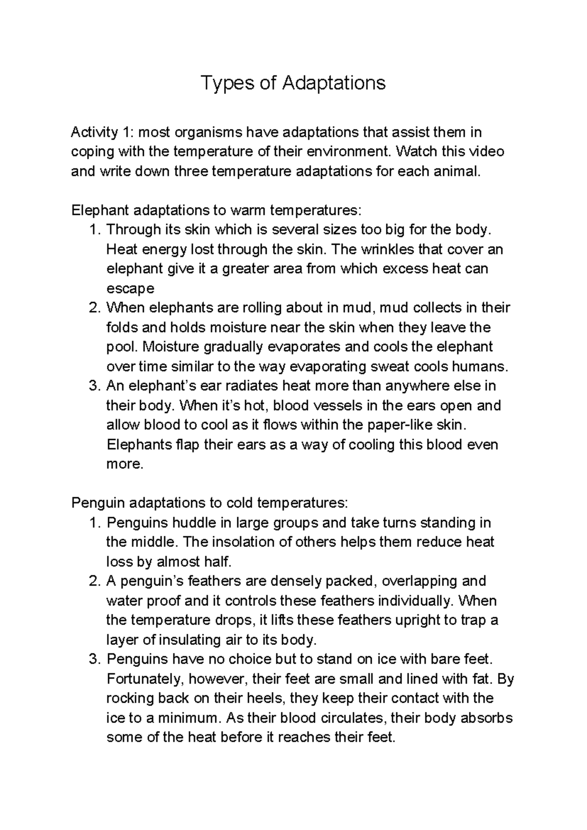 Syllabus Notes on Types of Adaptations in Ecosystems - Studocu