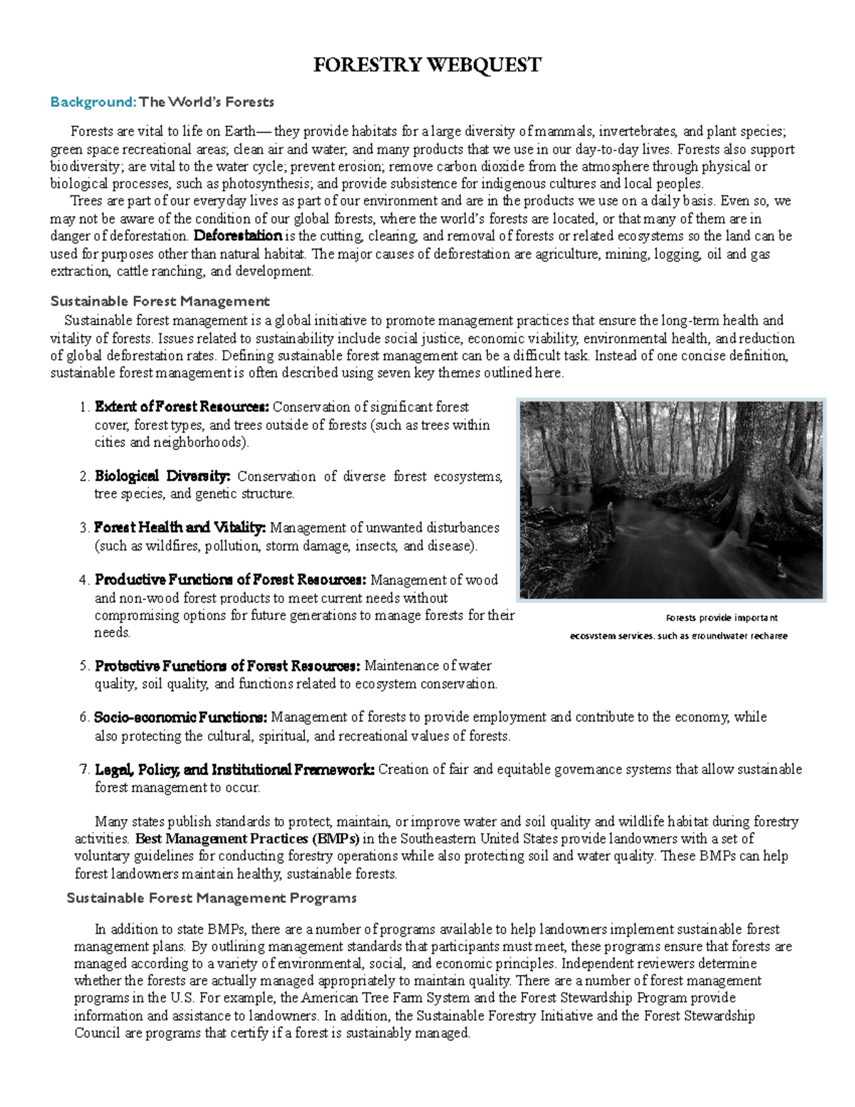 Forestry Webquest Exploration Guide for Sustainable Management - Studocu
