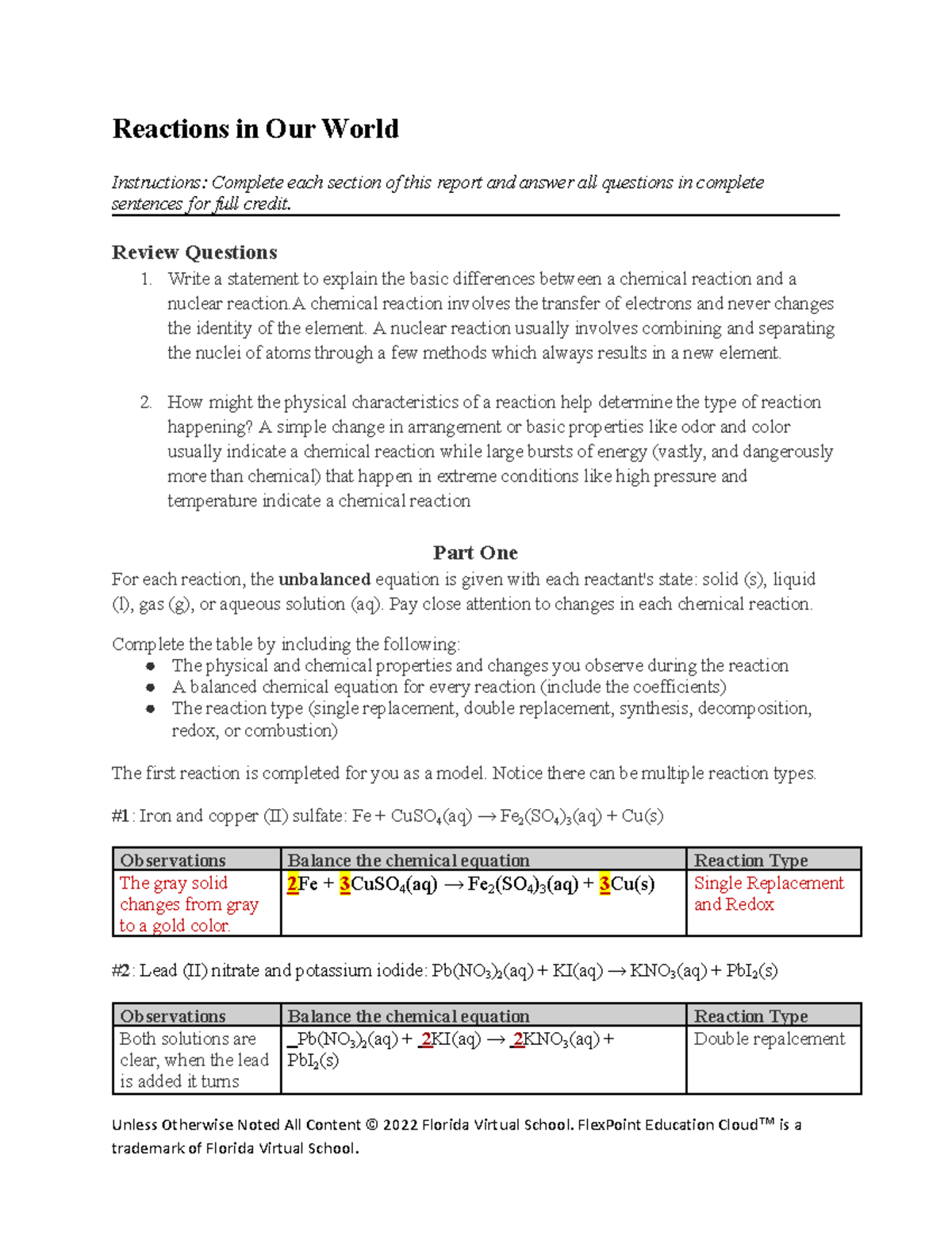 Reactions in Our World Report: Chemistry & Nuclear Analysis - Studocu