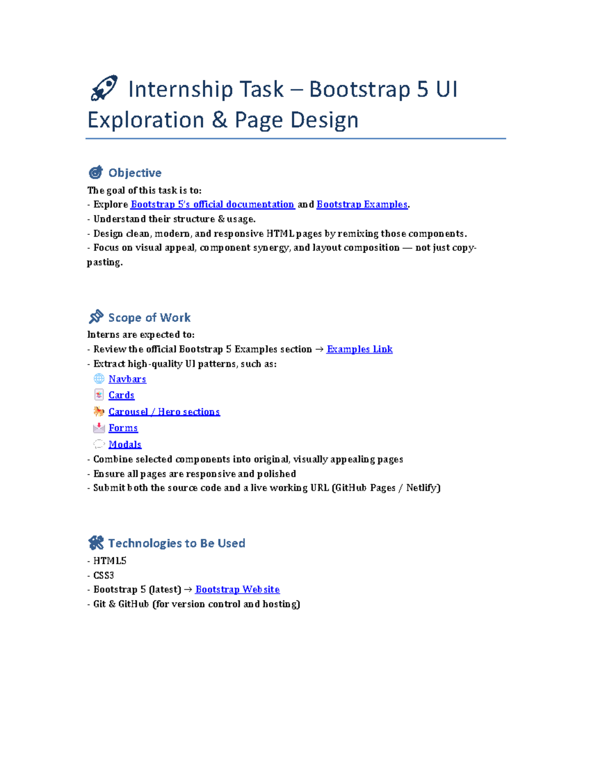 Internship Task: Bootstrap 5 UI Design & Exploration (Task1) - Studocu