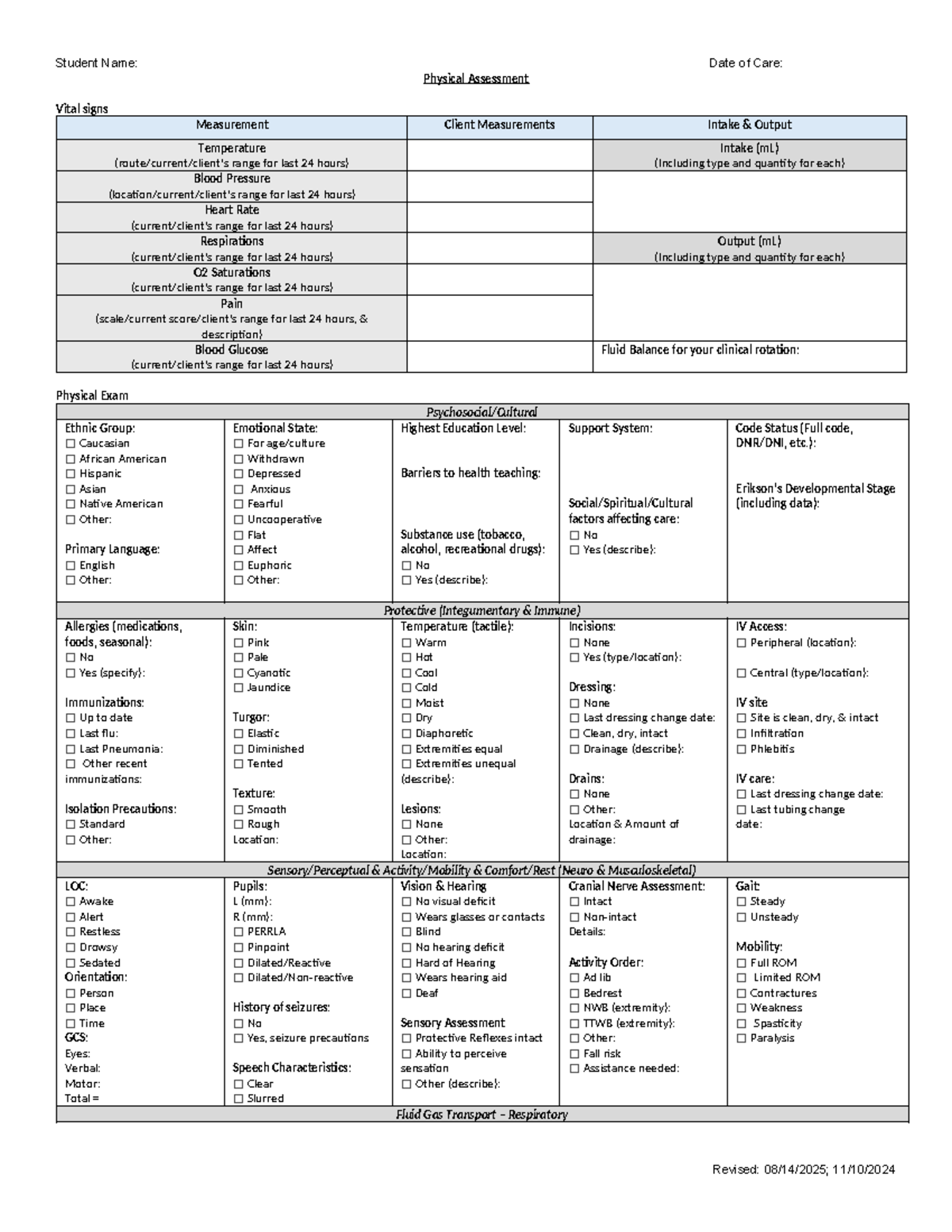 Physical Assessment Documentation Form (Clinical Rotation) - Studocu