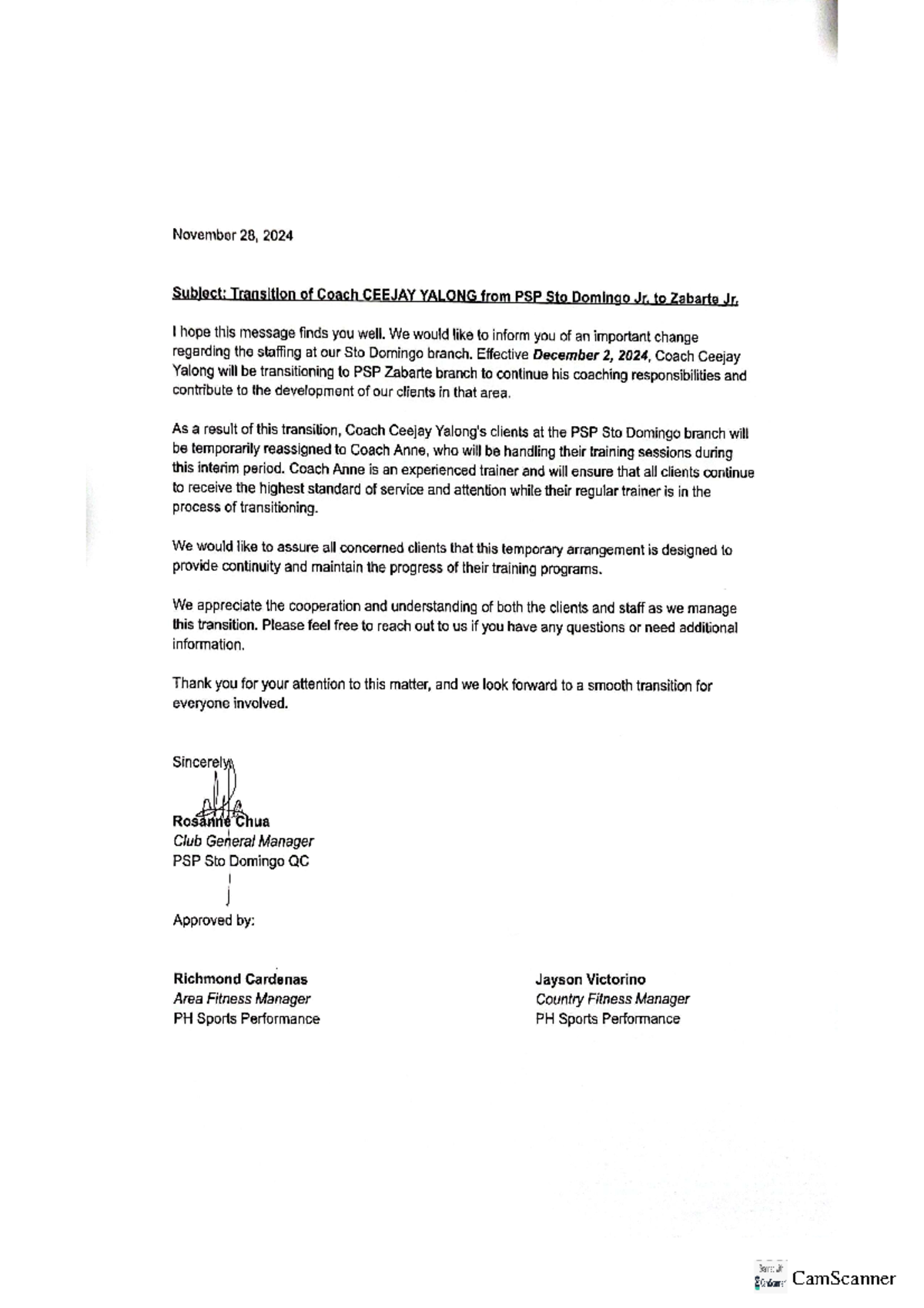 Transition letter 241129 151146 - November 28, 2024 Subject: Transition ...