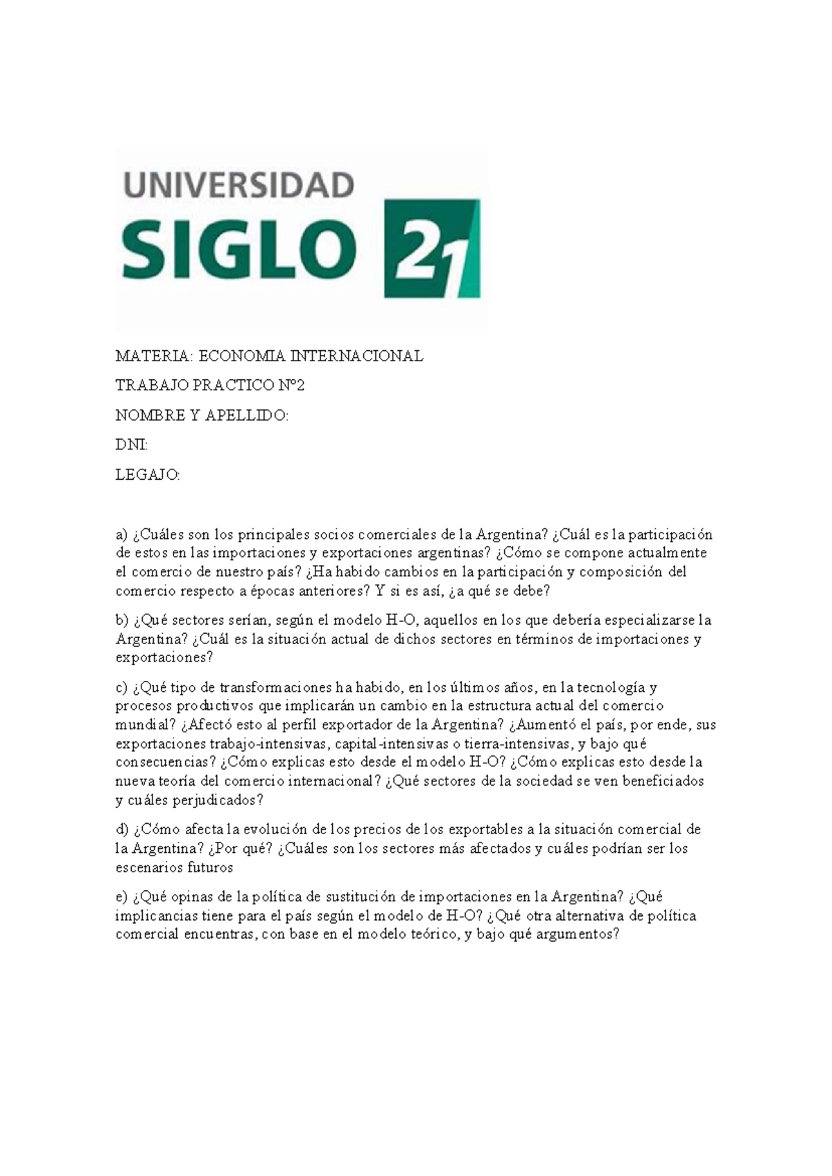 TP 2 - Nota 75: Análisis del Comercio Internacional de Argentina - Studocu