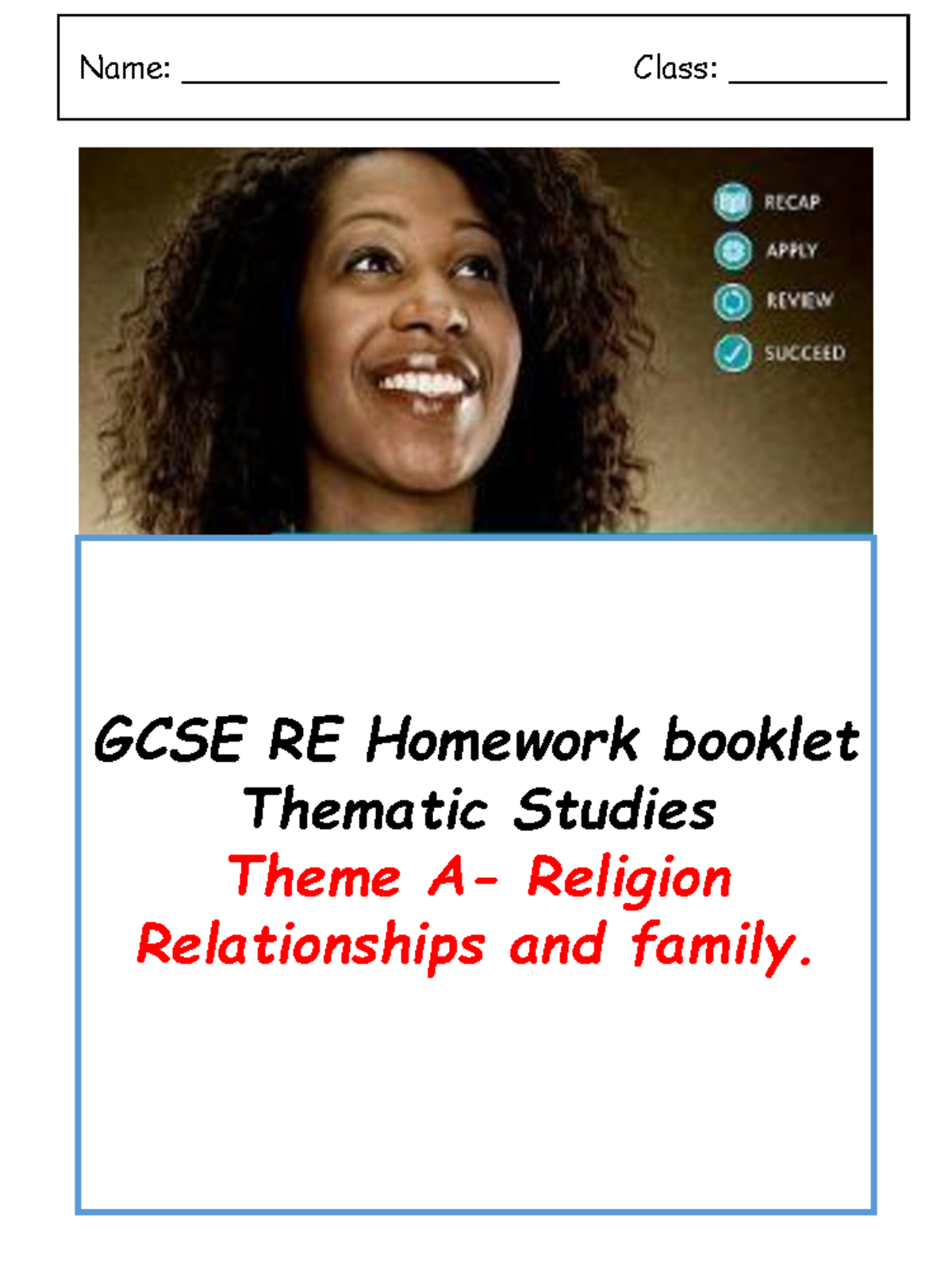 GCSE RE Homework Booklet: Thematic Studies on Relationships & Family ...