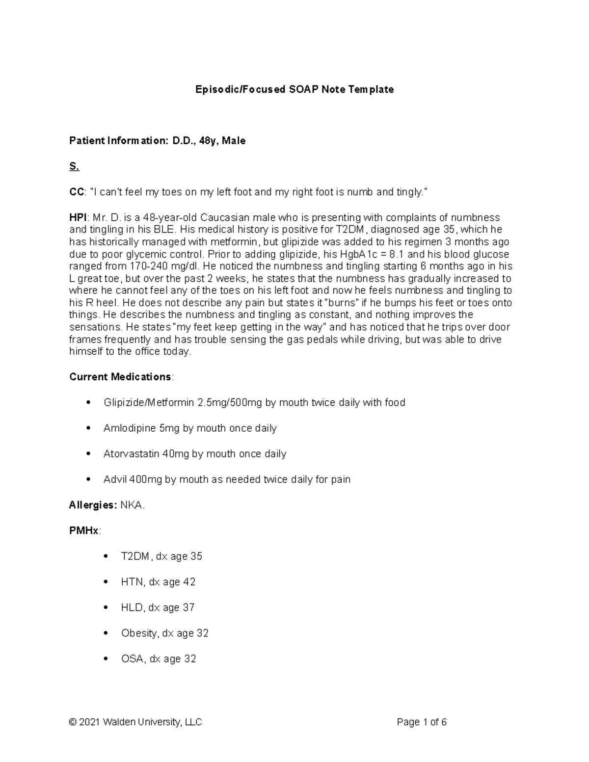 NURS 6512 Wk9 SOAP Note - Neuropathy Evaluation of Patient D.D. - Studocu