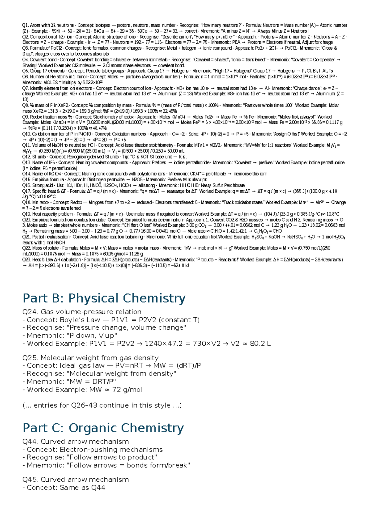 CHEM1010 Complete Memory Aid: Isotopes, Ions, and Chemical Concepts ...