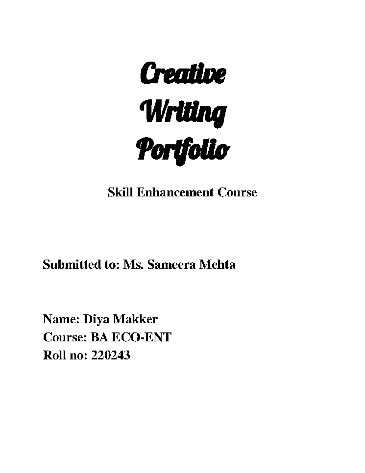 Creative writing portfolio-3 - Creativ Writin Portfoli Skill ...