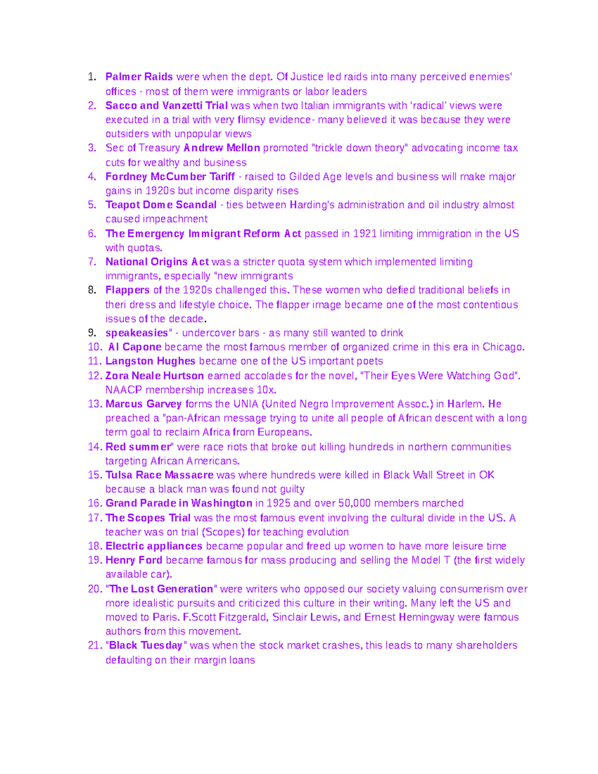 US History Vocab: Key Events & Figures from the 1920s (HIST 101) - Studocu
