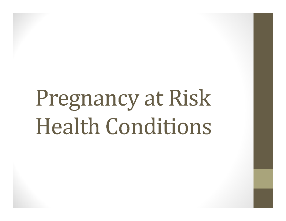 Pregnancy at Risk: Health Conditions & Diabetes Mellitus Overview - Studocu