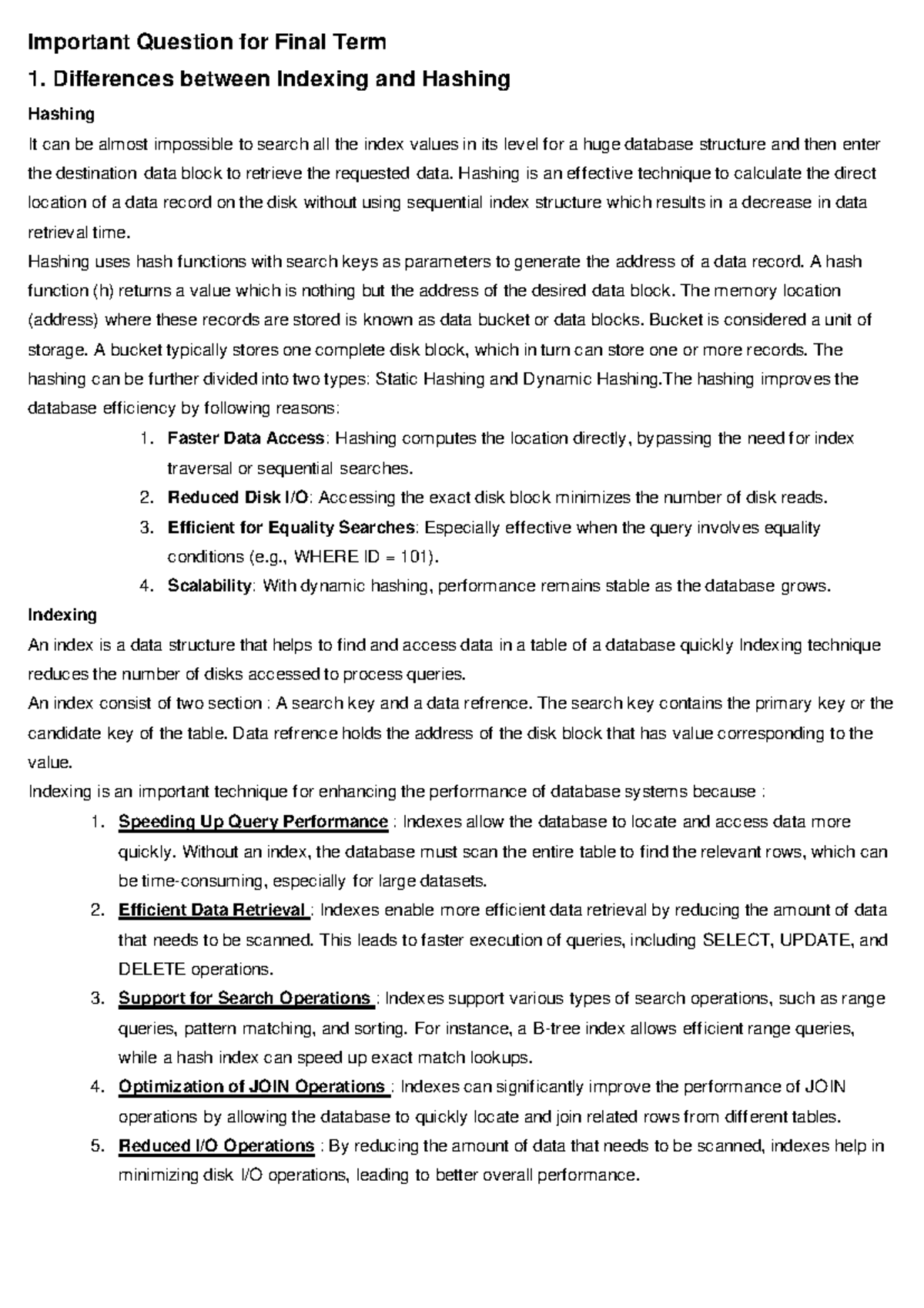 Final Exam Questions for Database Systems (CS101) - Studocu