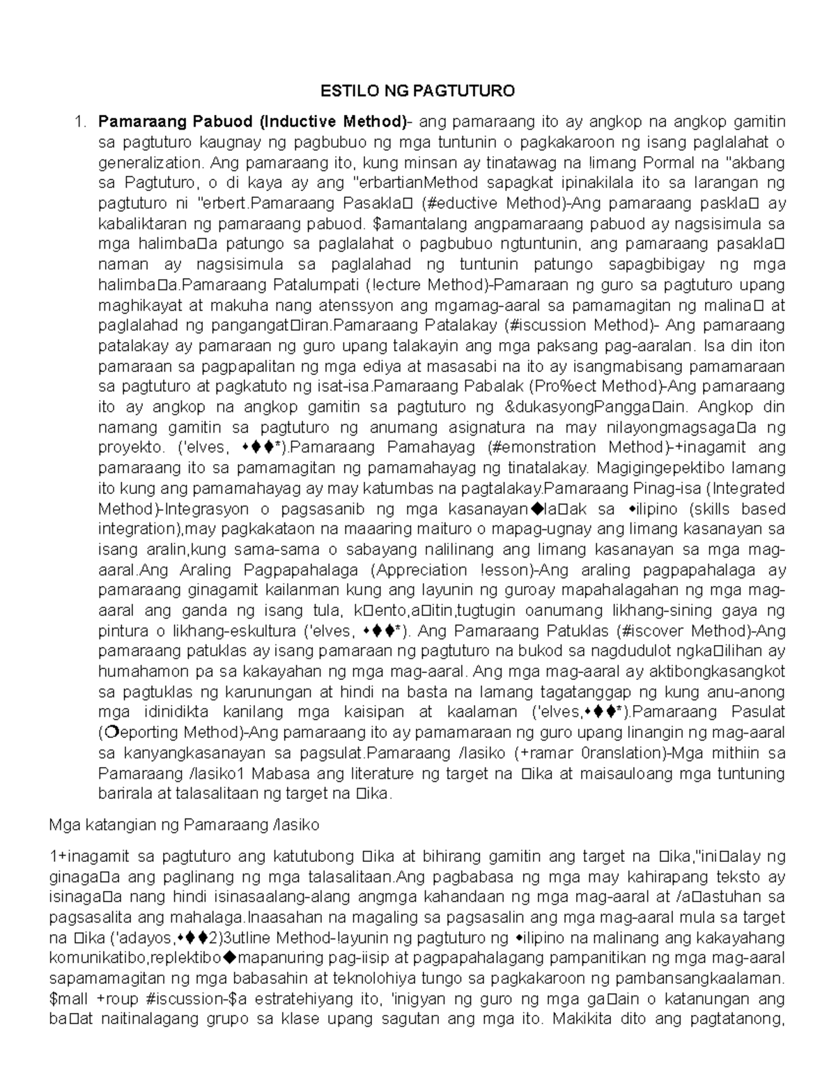 Estilo-NG- Pagtuturo - Lecture notes 4 - ESTILO NG PAGTUTURO Pamaraang ...
