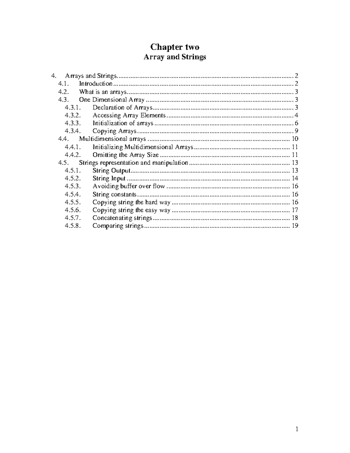 Chapter 2- Arrays and String - Chapter two Arrays and - Studocu