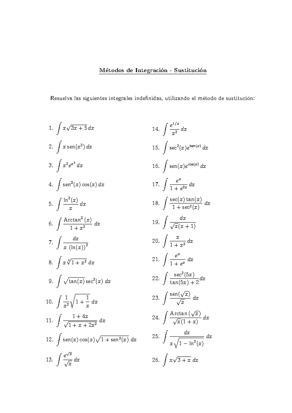 GUÍA 1 - Métodos de Integración: Sustitución de Integrales - Studocu