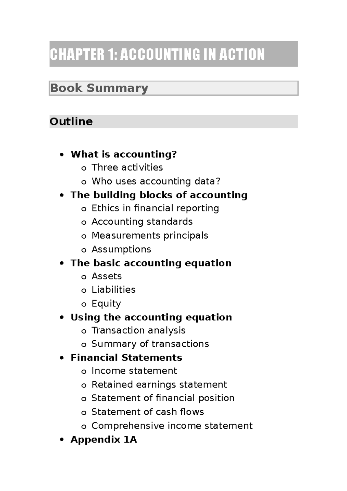 Financial Accounting Study Notes: Chapters 1 to 9 Overview - Studeersnel