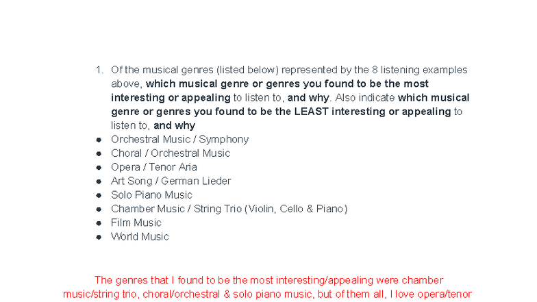 Assignment 1: Exploring Musical Genres and Historical Periods - Studocu