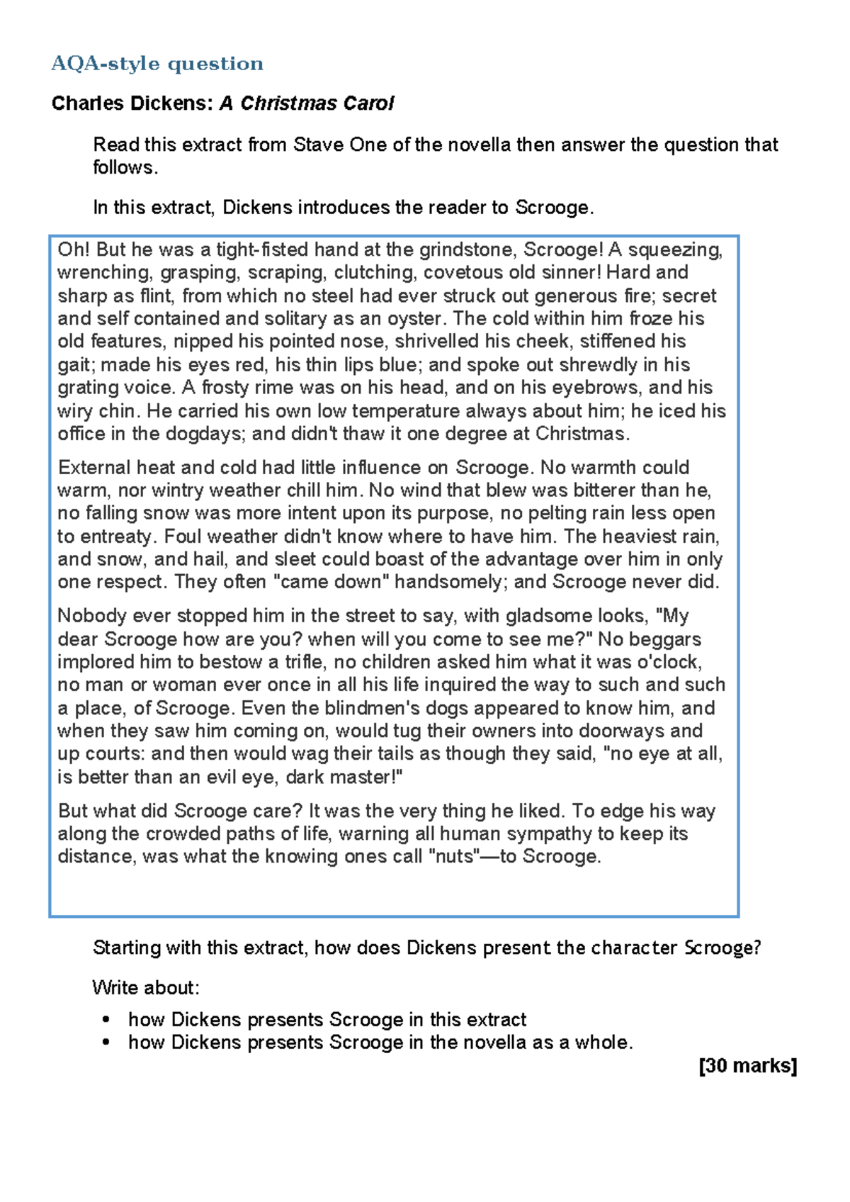 In-Class Assessment: Analyzing Scrooge in Dickens' A Christmas Carol ...