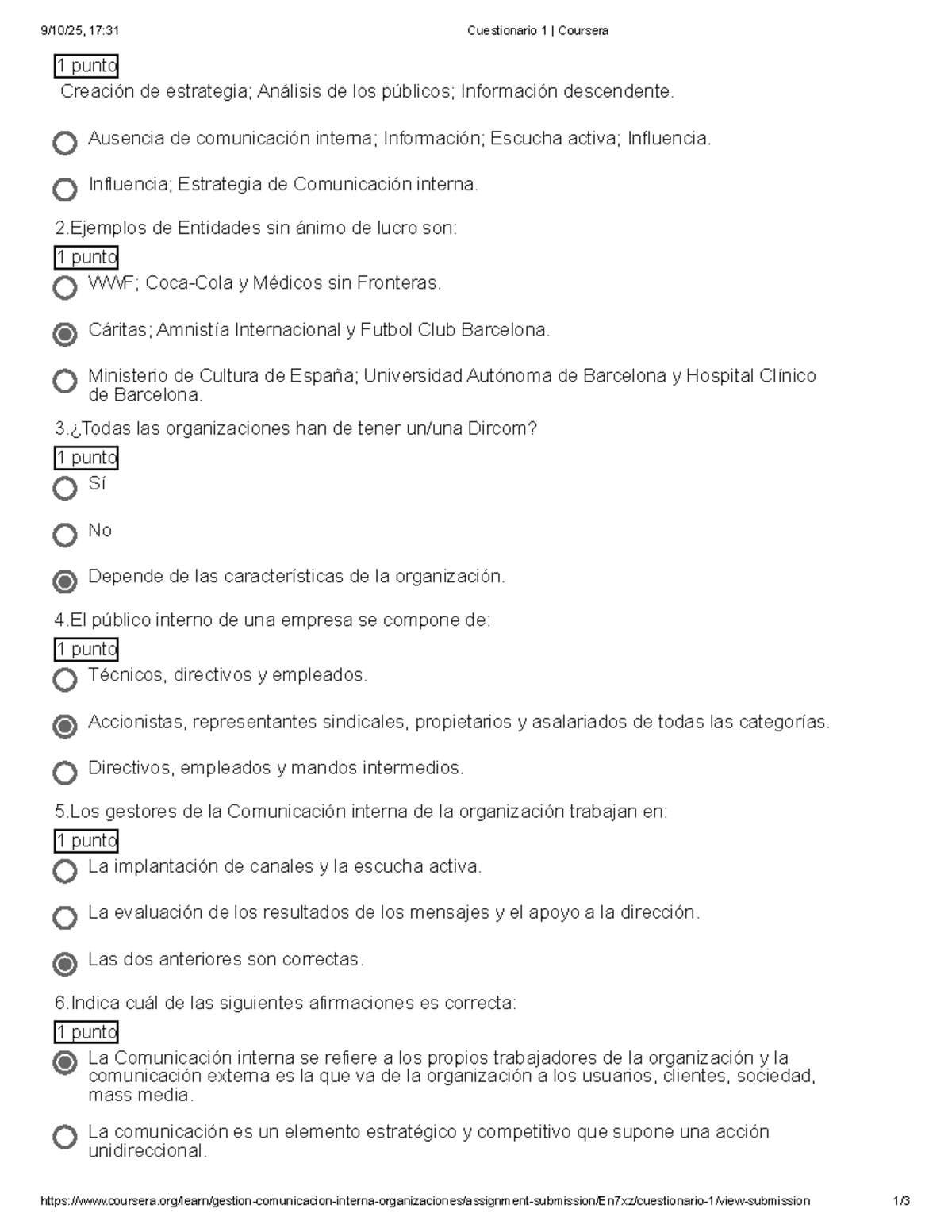 Cuestionario 1 Coursera: Análisis de Comunicación Interna y Estrategias ...