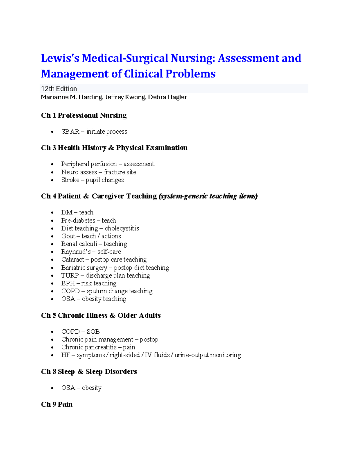 Nursing: Clinical Problems Assessment & Management - Ch 1-69 - Studocu