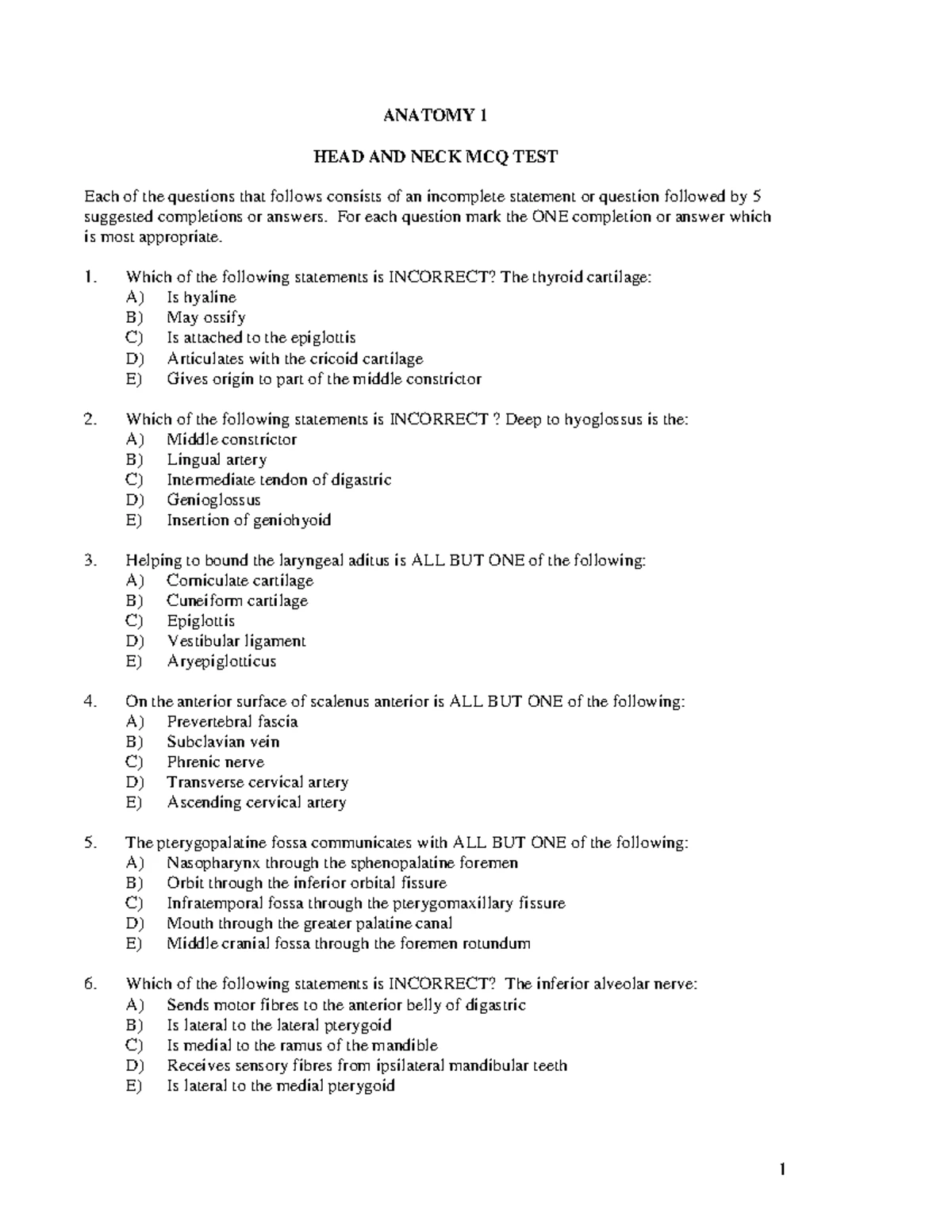 Head Neck mcqs - anatomy of the head and neck mcqs with answers ...