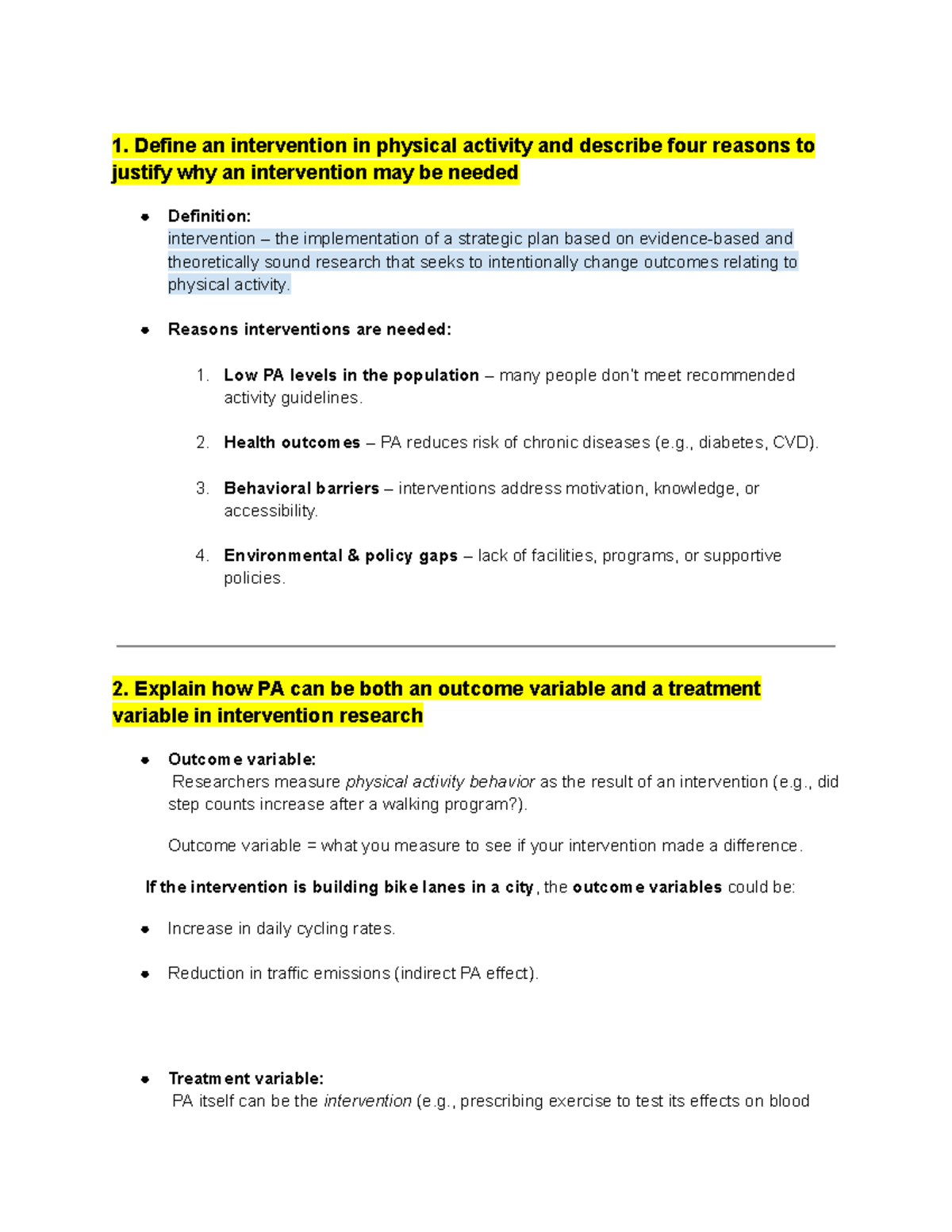 Intervention Study Notes: Understanding Physical Activity Strategies ...