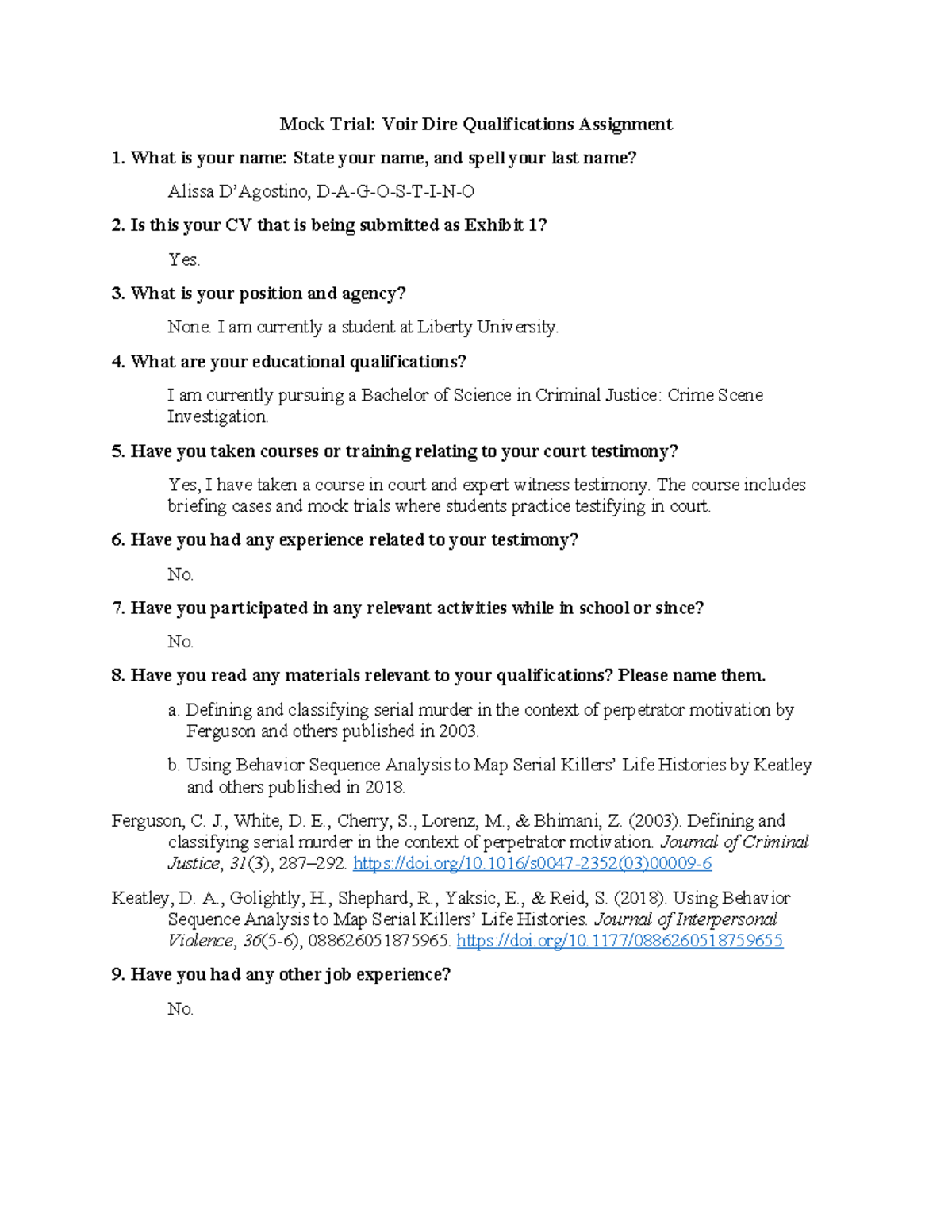 CJUS369 Mock Trial: Understanding Voir Dire Qualifications - Studocu