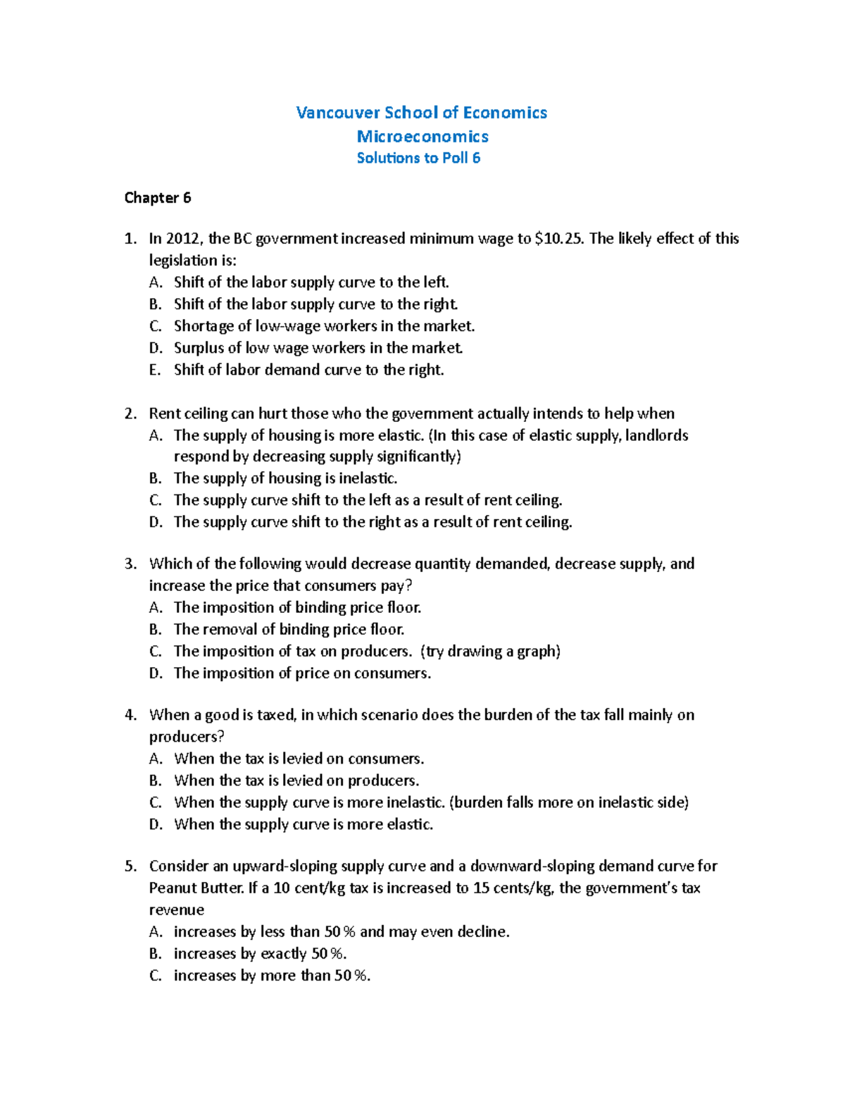 Principles of microeconomics chapter #6 problem solution - ECON 101 ...
