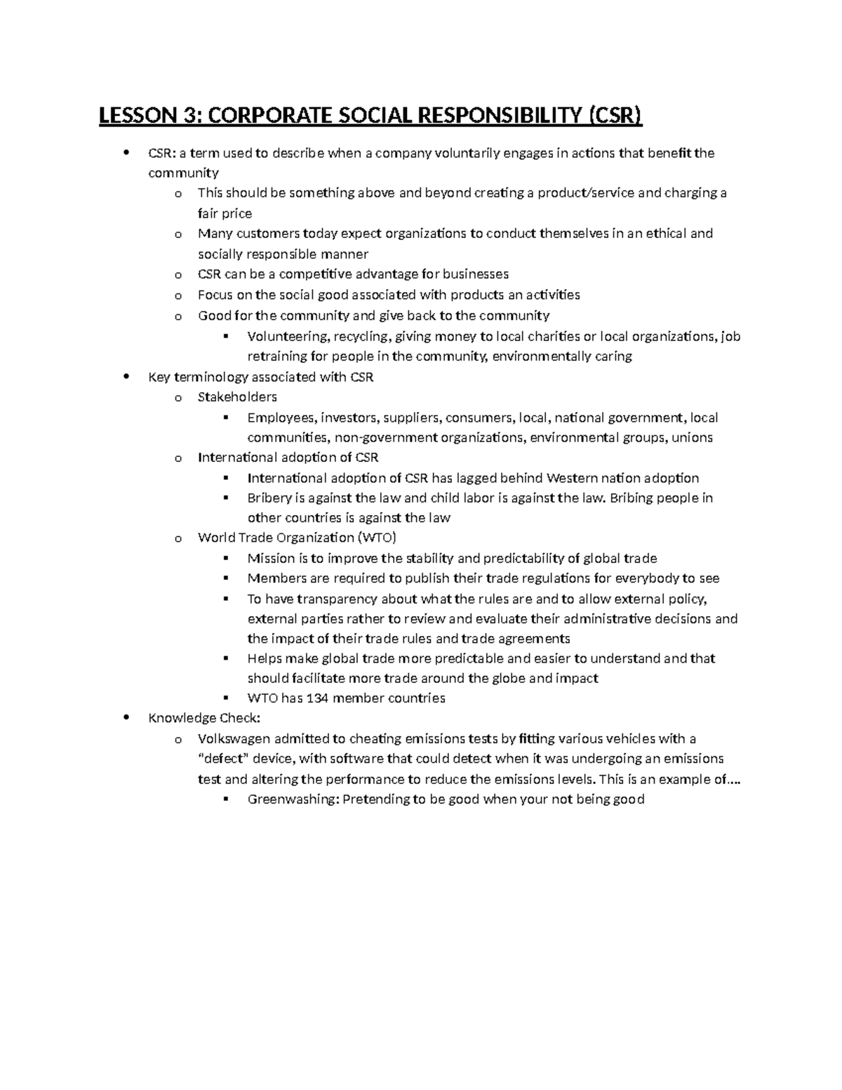 Corporate Social Responsibility (CSR) - LESSON 3: CORPORATE SOCIAL RESPONSIBILITY (CSR) CSR: a ...