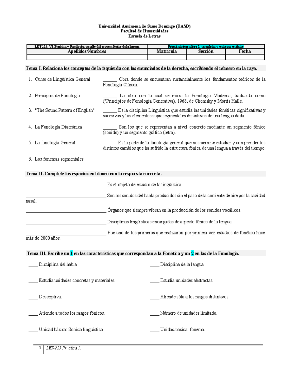 LET-223 Práctica 1: Estudio de Fonética y Fonología - Studocu