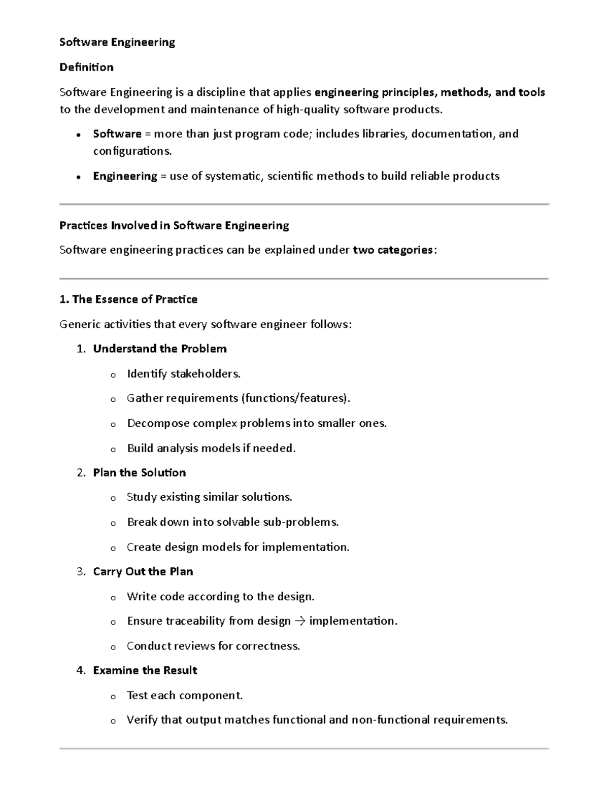 Software Engineering Definition and Practices - Module 1 Q1 Answer - Studocu