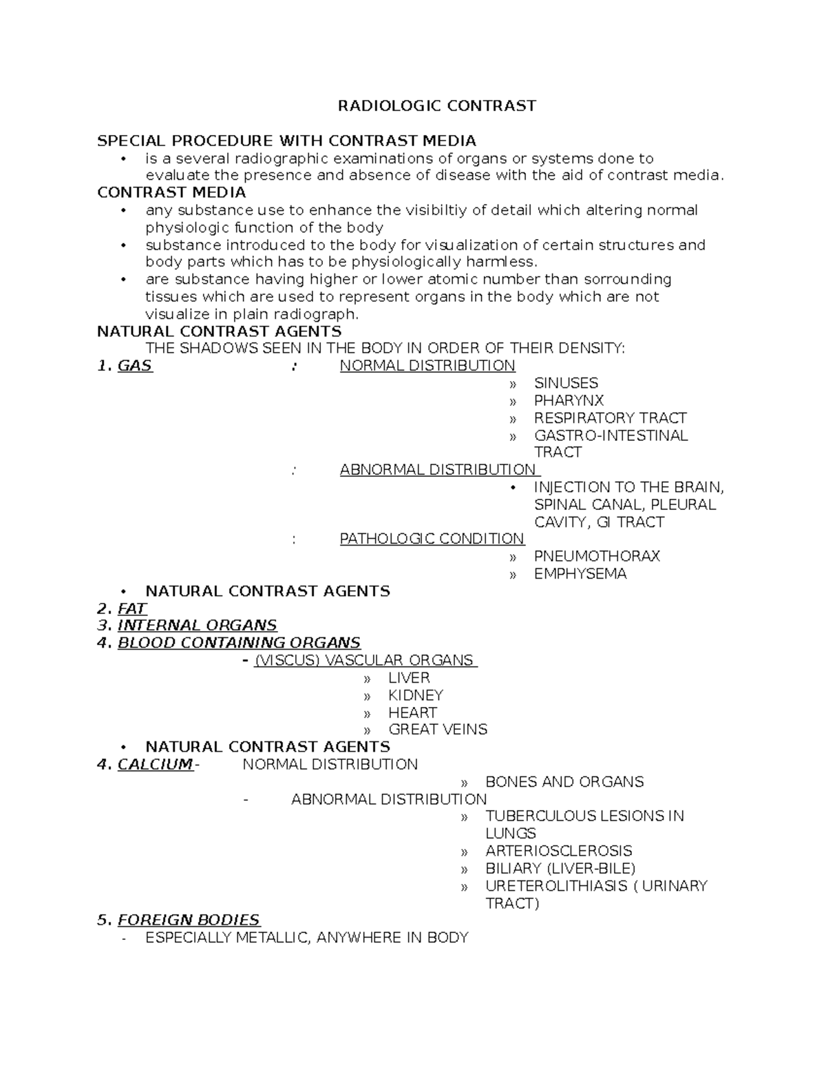Contrast- Media - notes - RADIOLOGIC CONTRAST SPECIAL PROCEDURE WITH ...