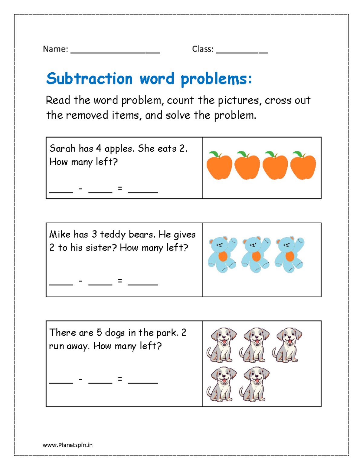 Kindergarten subtraction word problems 1 worksheets - Bachelor in ...