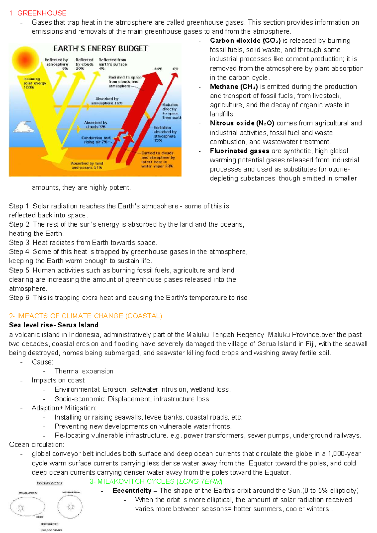 Earth Cheat Sheet: Greenhouse Gases & Climate Change Impacts - Studocu