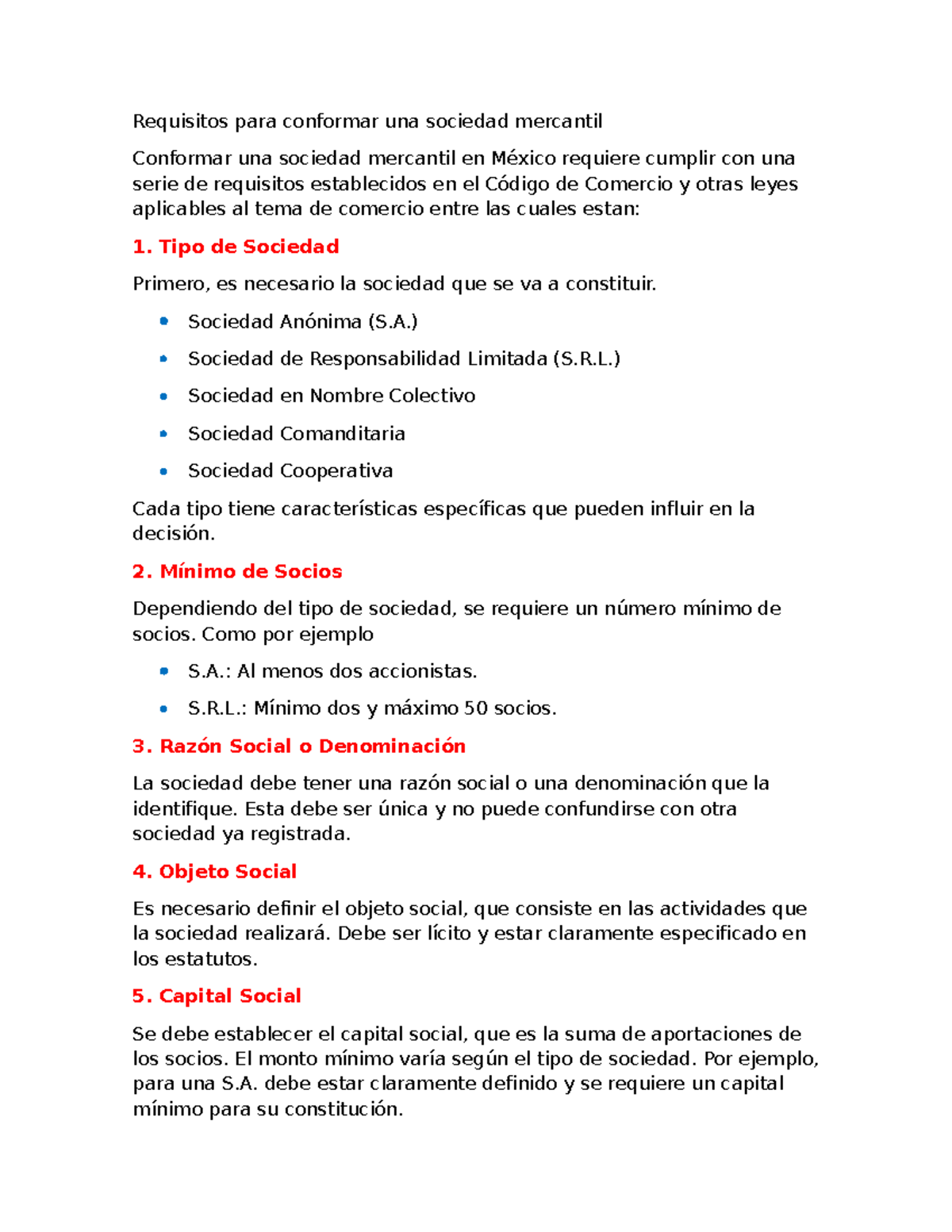 Requisitos para constituir una sociedad mercantil en México - Studocu