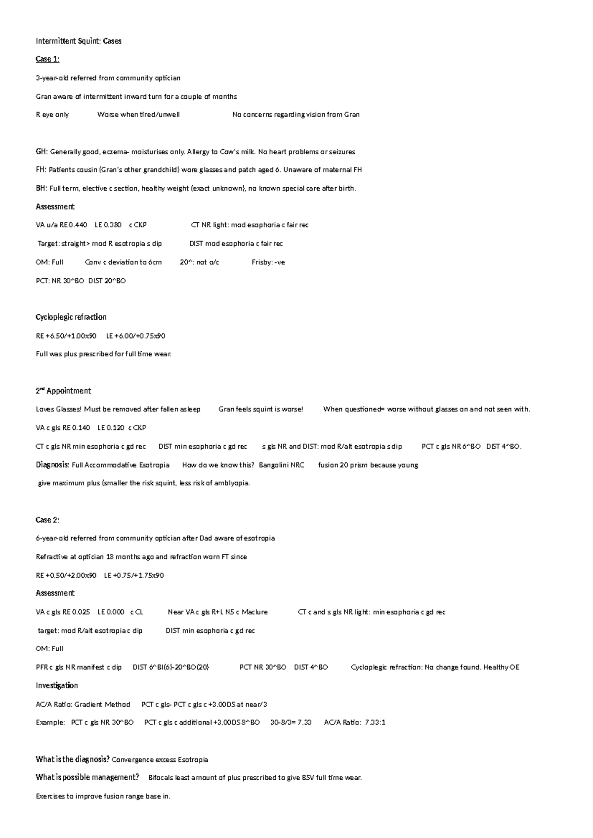 Concomitant Squint Cases - Revision Notes for Optometry 101 - Studocu