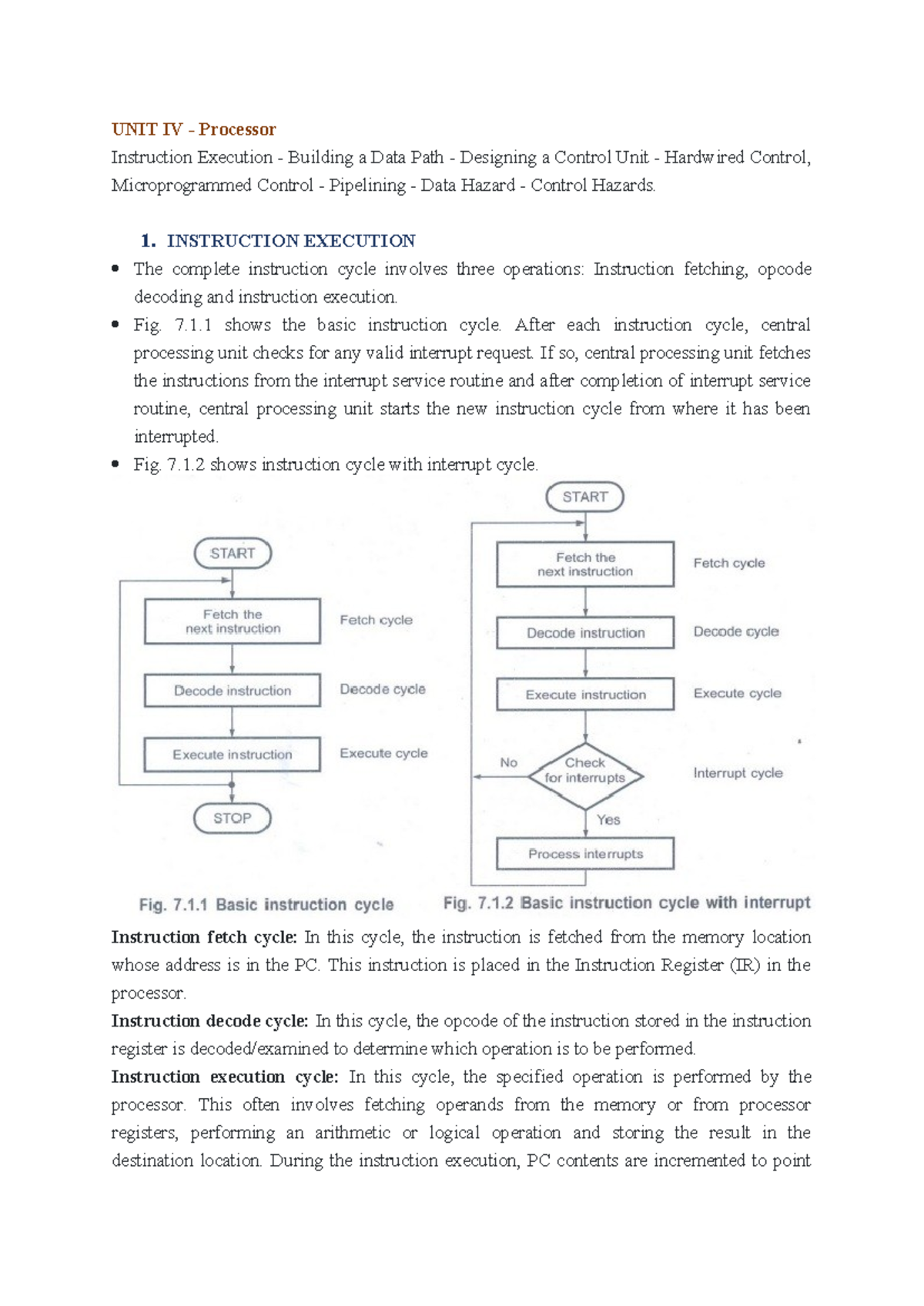 UNIT IV CS3351 DPCO - Processor Control & Data Path Implementation ...