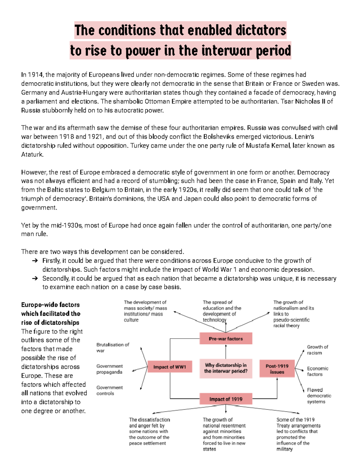 HSC Essay Notes: Conditions for Dictatorship Rise in Interwar Period ...