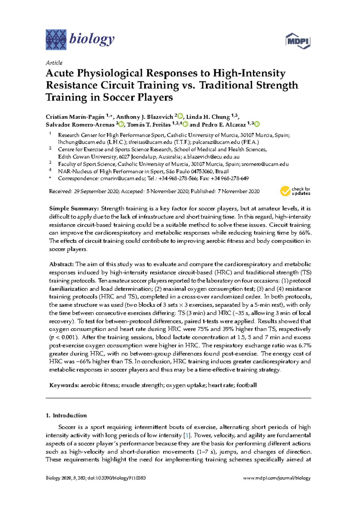 Acute Physiological Responses to HRC vs. TS Training in Soccer Players ...