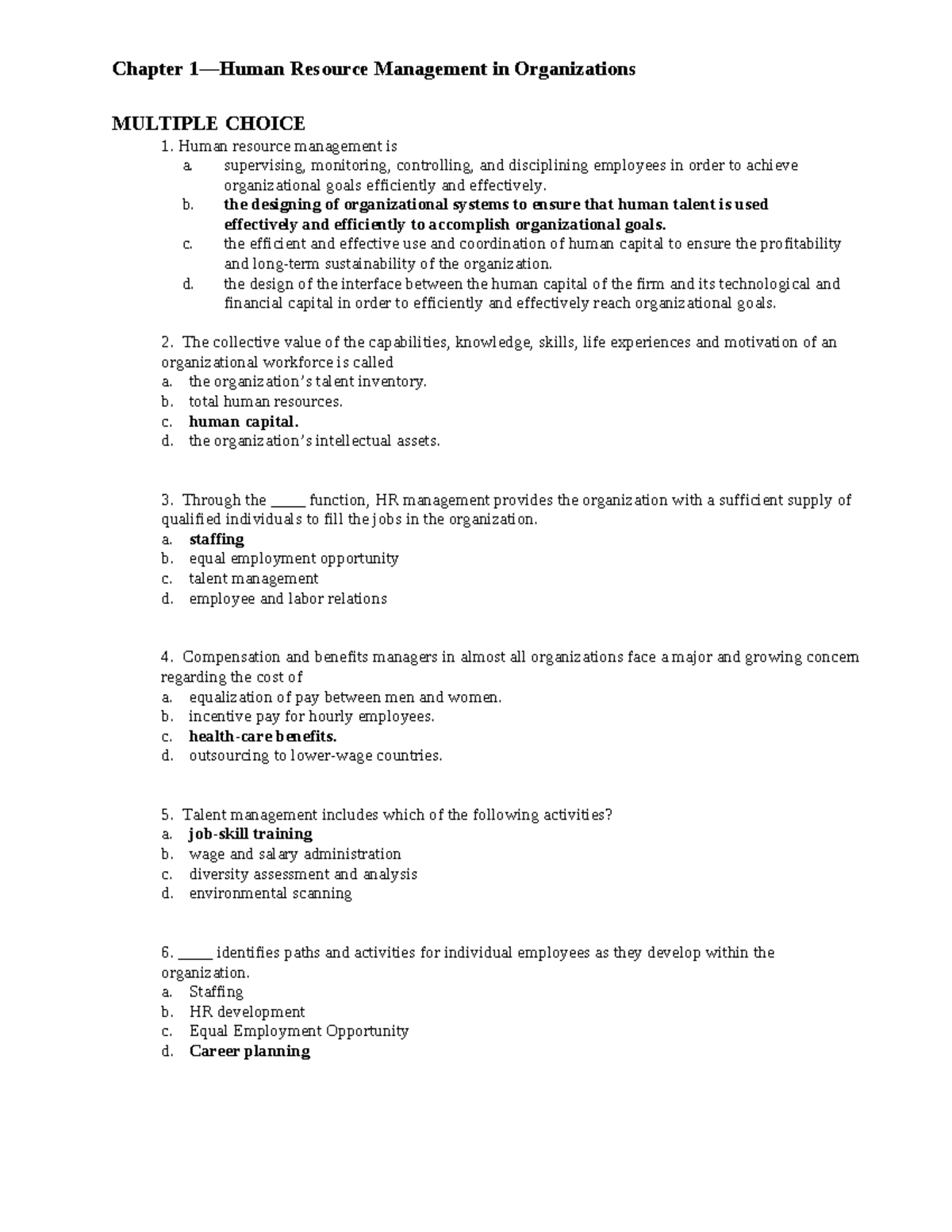 Chapter 1a Review Questions on Resource Management in Organizations ...