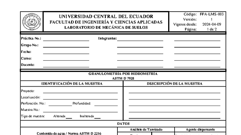 Práctica No. 3: Granulometría por Hidrometría ASTM D 7928 - Studocu