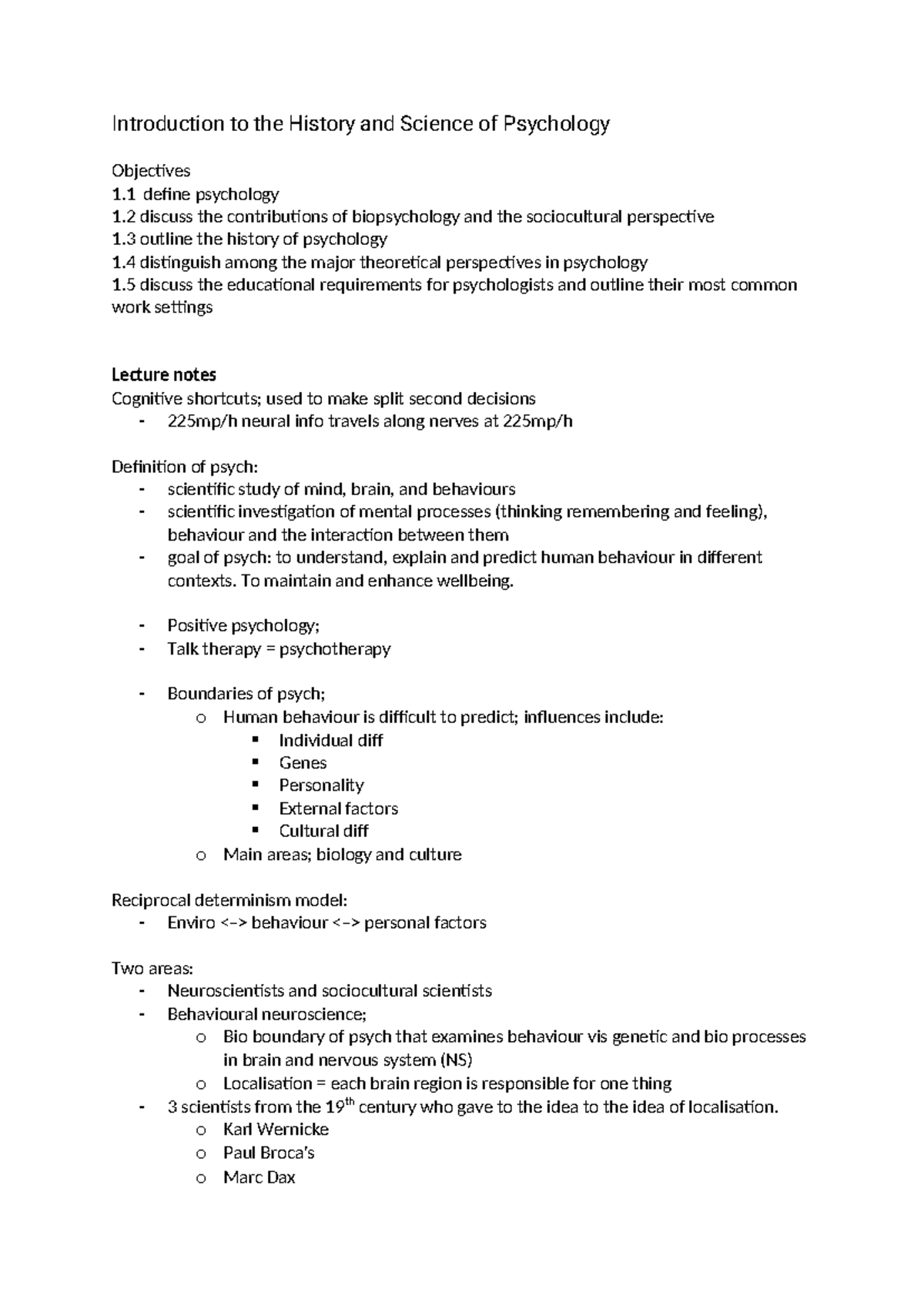 W1. Lecture Notes on History & Science of Psychology - Studocu