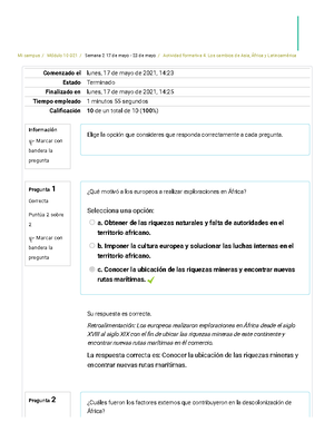 Cuestionario. Actividad formativa 7. Mundo contemporáneo 1 - ####### Mi campus / Módulo 10 G21 ...