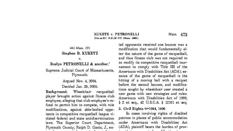 KUKETZ v. PETRONELLI: Case Study on ADA and Racquetball Modifications ...