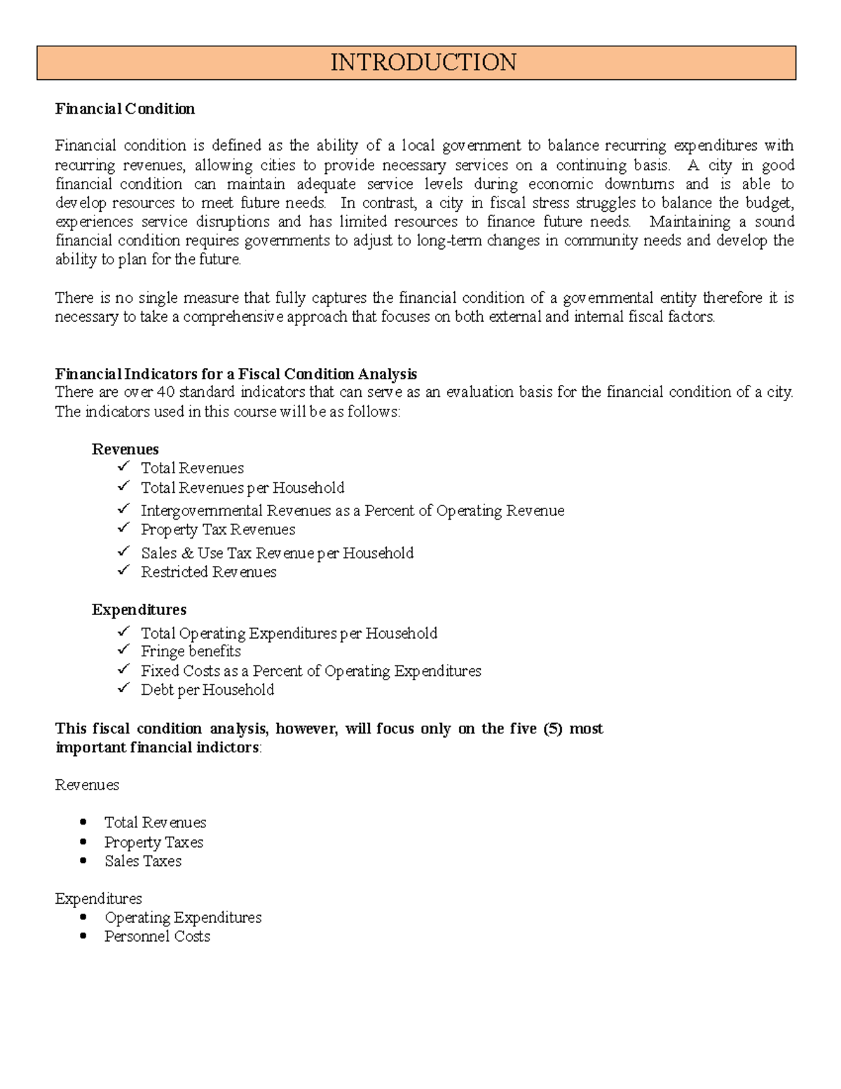 Maumelle Fiscal Condition Report Analysis Final - INTRODUCTION ...