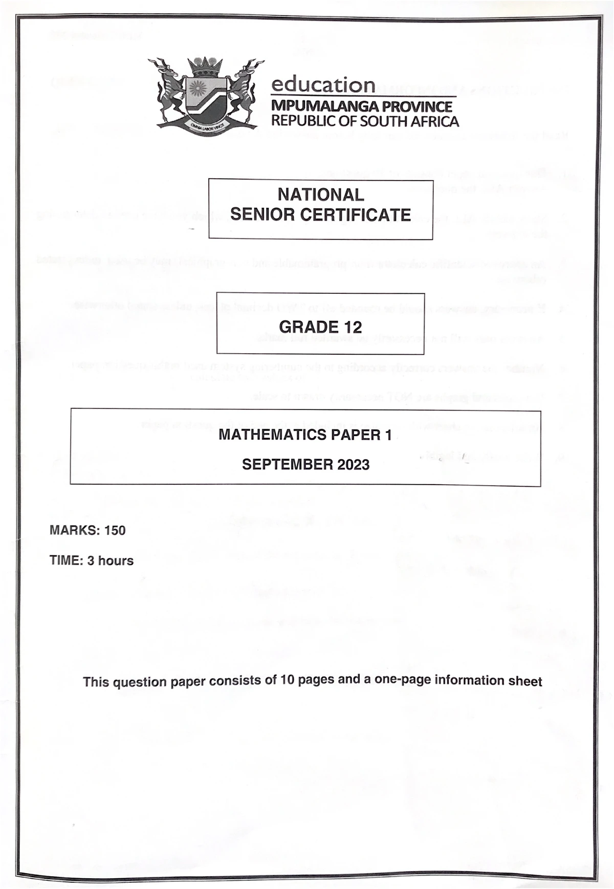 MP Maths P1 MG Final - memo for 2023 mp mathematics paper 1 - MARKS ...